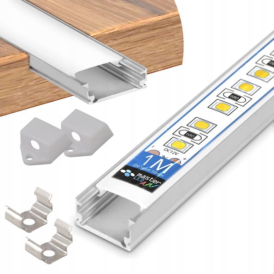 Profil LED aluminiowy slim 1m srebrny natynkowy DO TAŚMY KLOSZ zaślepka ...