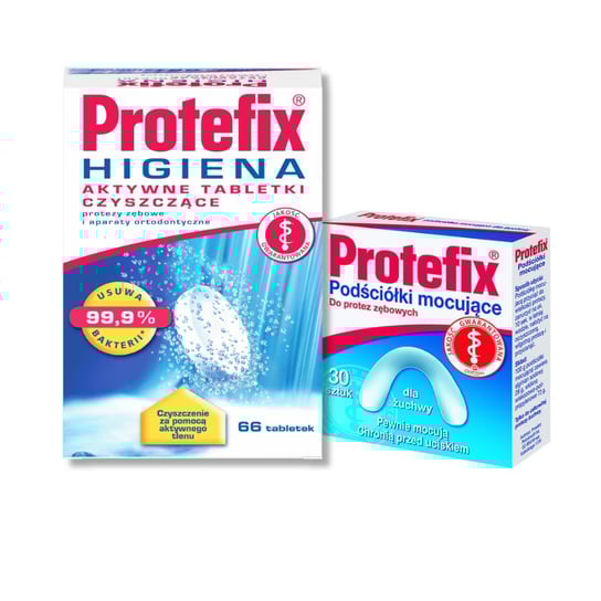 Protefix® PODŚCIÓŁKI mocujące dla żuchwy, 30 szt. + Aktywne tabletki czyszczące, 66 szt. ZESTAW ...
