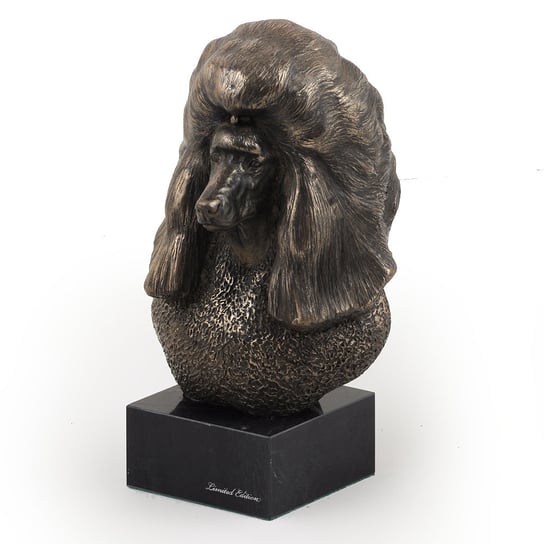 Pudel - statuetka psa, popiersie na kamiennej podstawie, rzeźba ...