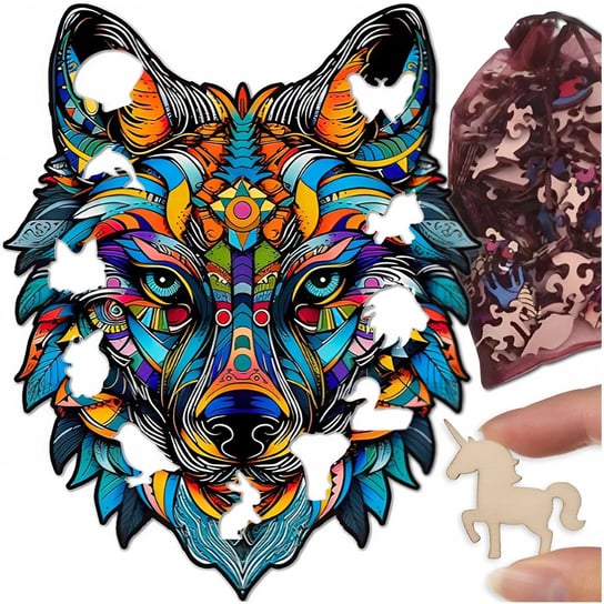 PUZZLE DREWNIANE UKŁADANKA DLA RODZINY DZIECKA WILK PREZENT ZESTAW 62 ...