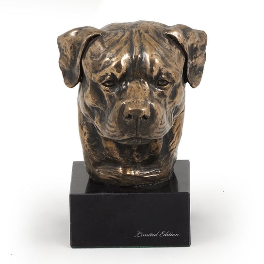 Rottweiler - statuetka psa, popiersie na kamiennej podstawie, rzeźba ...