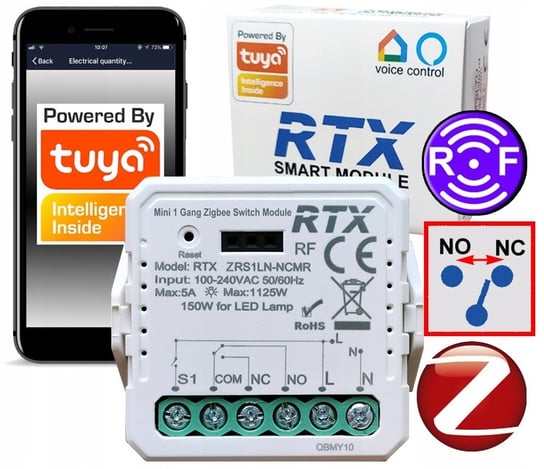 RTX Moduł BEZNAPIĘCIOWY NC NO MINI Przekaźnik Sterownik TUYA ZigBee + RF - RTX | Sklep EMPIK.COM