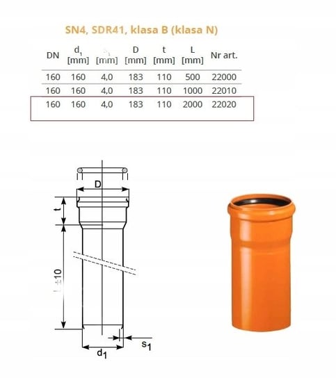 Rura kanalizacyjna 160x2000 PVC SN4 160x4,0 rura 2m ik409 - inna (Inny ...