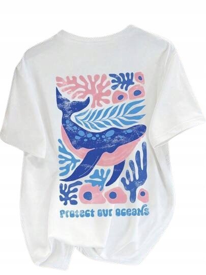 SHEIN BIAŁY T SHIRT Z NADRUKIEM I OKRĄGŁYM DEKOLTEM 158-162cm 1GA ...
