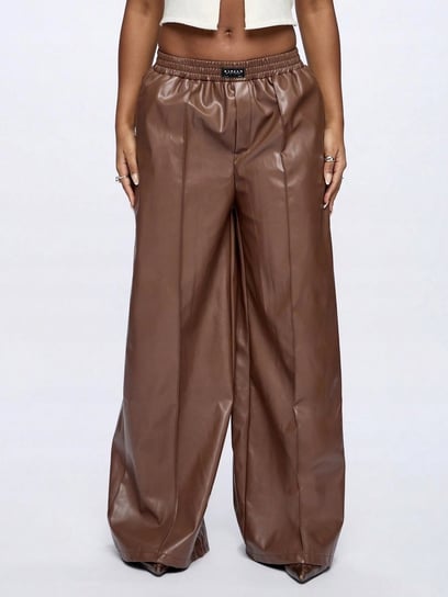 SHEIN BRĄZOWE SPODNIE CASUAL Z EKO SKÓRY LUZNA CHINOS S 1LA - Shein ...