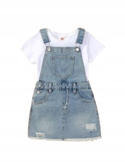 SHEIN JEANSOWA SUKIENKA DZIECIĘCA Z PRZETARCIAMI NIEBIESKA 98-104 1HB ...
