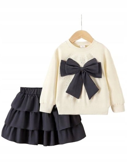 SHEIN KOMPLET DZIEWCZĘCY BLUZA Z KOKARDĄ I FALBANKOWA SPÓDNICZKA 98-104 ...