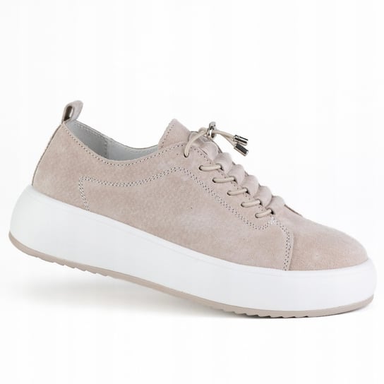 Sneakersy damskie sport GOODIN GD-XW-1069 skóra zamsz lekkie beż krem ...
