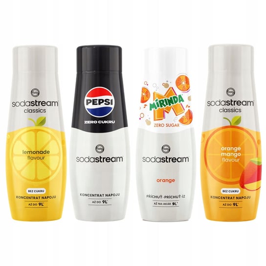 SODASTREAM Pepsi Zero + Mirinda Zero + Orange-Mango + Lemonade syropy 4 ...