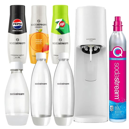 SODASTREAM TERRA Saturator zestaw 3 Butelki + Pepsi Max + Mango + 7Up ...
