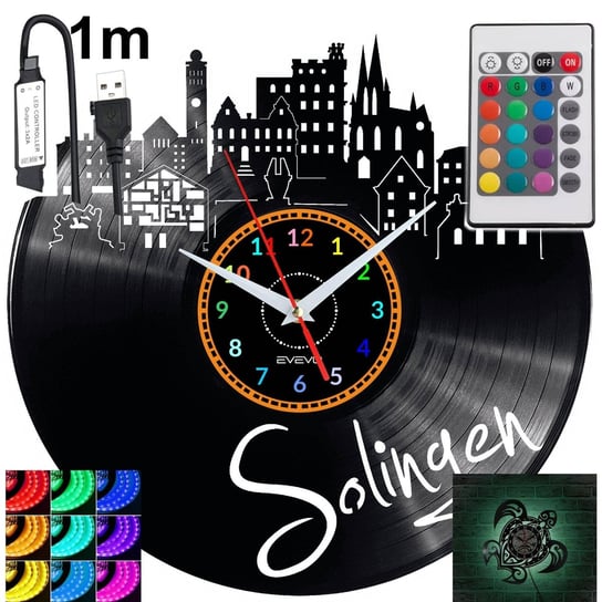 Solingen Zegar Ścienny Podświetlany LED RGB Na Pilota Płyta Winylowa ...
