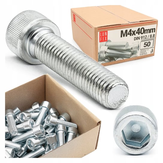 Śruba imbusowa M4x40 z łbem walcowym DIN912 kl. 8.8 ampulowa ocynk ...