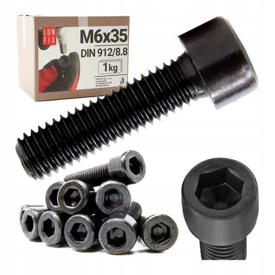 Śruba imbusowa M6x35 czarny ocynk z łbem walcowym DIN912 kl8.8 ampulowa 1kg - Lun Fix | Sklep ...