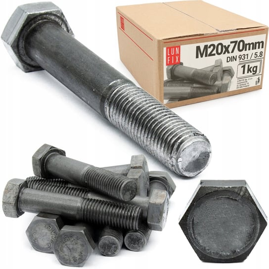 Śruba M20x70 sześciokątna na klucz czarna ocynk DIN 931 kl.5.8 1kg - Lun Fix | Sklep EMPIK.COM