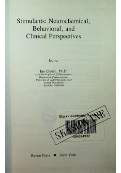 Stimulants Neurochemical Behavioral and Clinical perspectives - Raven ...