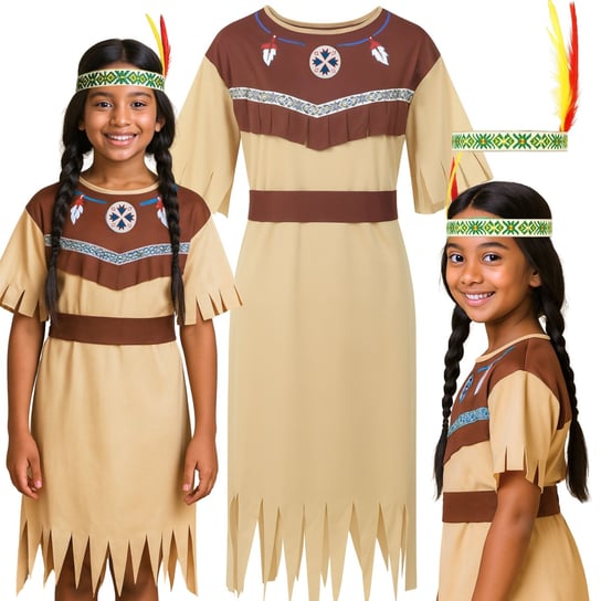Strój Indiański Mała Indianka Przebranie Indianina Pióropusz Apacz 110 116 - Hopki | Sklep EMPIK.COM