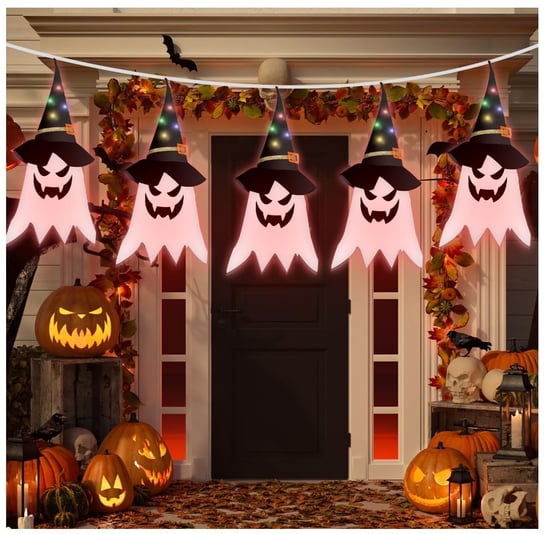Świecące duchy dekoracja na Halloween łańcuch LED do domu i ogrodu 350 ...