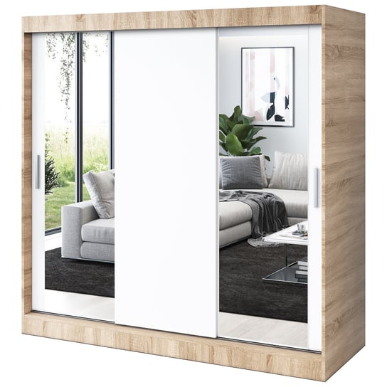 Szafa przesuwna 2x Lustro 200x200 Sofia , Dąb Sonoma / Biały mat - BELVEDO | Sklep EMPIK.COM