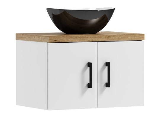 Szafka łazienkowa wisząca MARKUS 60 biały/dąb craft złoty z umywalką ...