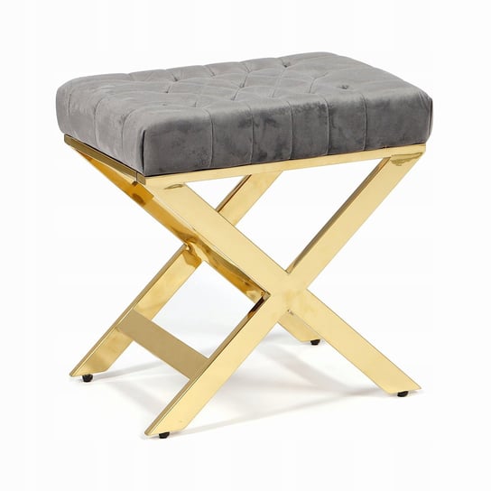 Szara pufa zydel taboret glamour złoty chrom 45cm - Messa Home | Sklep ...