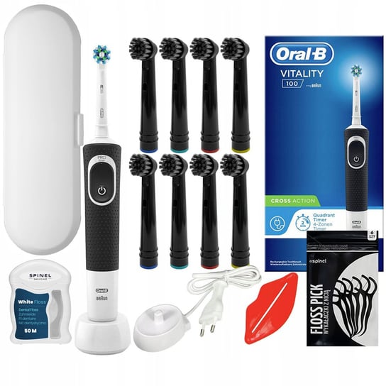 Szczoteczka elektryczna ORAL-B Vitality Cross Action, 11 szt - czarna z końcówkami etui nicią ...