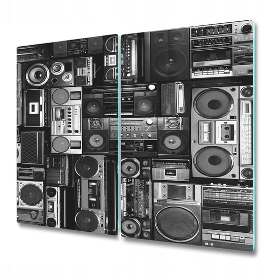 Szklana Osłona na Kuchenkę - Deska Do Krojenia - Oldschool boombox retro styl - 2x30x52 cm ...
