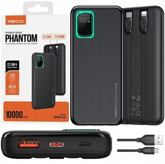 SZYBKI POWERBANK 10000MAH 22,5W QC 3.0 PD + KABEL LIGHTNING USB-C RECCI - Recci | Sklep EMPIK.COM