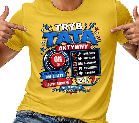 T-SHIRT KOSZULKA MĘSKA TRYB TATA AKTYWNY NA ETAT NA DZIEŃ TATY OJCA L ...