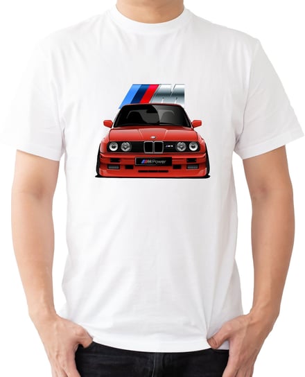 T-SHIRT MĘSKI MOTORYZACYJNA BMW M3 E30 M POWER KOSZULKA BIAŁA R-S A98 ...