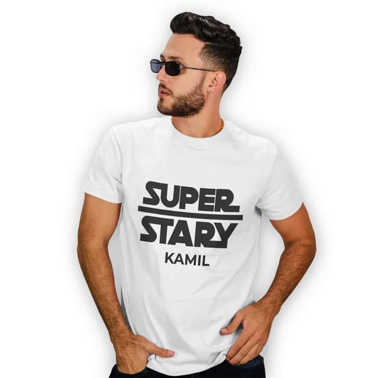 T-SHIRT XXXL Koszulka Biała dla TATY Dzień Ojca SUPER STARY Prezent ...