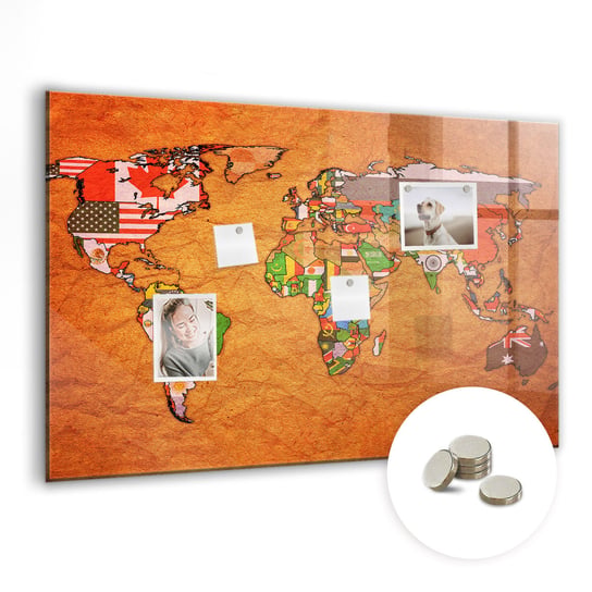 Tablica Magnetyczna Suchościeralna - Mapa świata z flagami - 90x60 cm ...