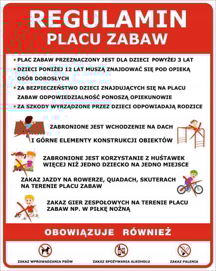 Tablica Regulamin placu zabaw 3, 48x60cm PCV 5mm - HJRG | Sklep EMPIK.COM