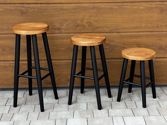 Taboret Hoker 63 cm Wysoki do Wysepki BUKOWY Czarny Woskowany blat ...