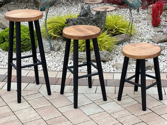 Taboret Hoker Drewniany Bukowy Okrągły SOLIDNY Czarny 60 cm Biały ...