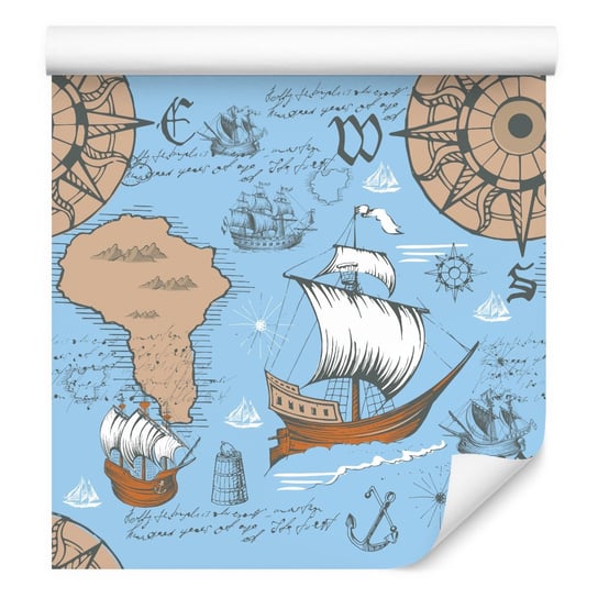 Tapeta Dziecięca Mapa Vintage Statki Kompasy Dekor - Muralo | Sklep ...