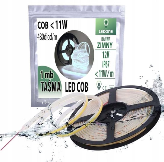 TAŚMA LED COB 12V 11w/m IP67 NEON linia ZIMNA termococon wodoodporna ...