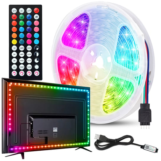 Taśma LED RGB 5m Podświetlenie TV telewizora z pilotem kontroler USB ...