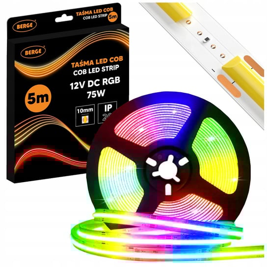 Taśma LED RGB COB 12V 5M 15W/m 450D Jednolita Linia Kolorowa IP20 75W ...