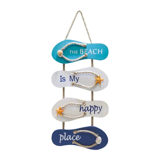 The Beach is My Happy Place Sign, Hanging Nautical Flip Flop Wall Sign ...