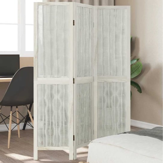 The Living Store Parawan pokojowy - 3-panelowy - biały - lite drewno ...