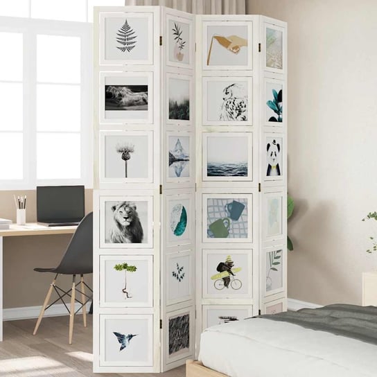 The Living Store Parawan pokojowy - 4-panelowy - biały - lite drewno ...