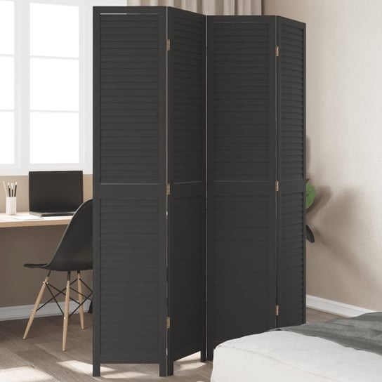 The Living Store Parawan pokojowy - 4-panelowy - czarny - lite drewno ...