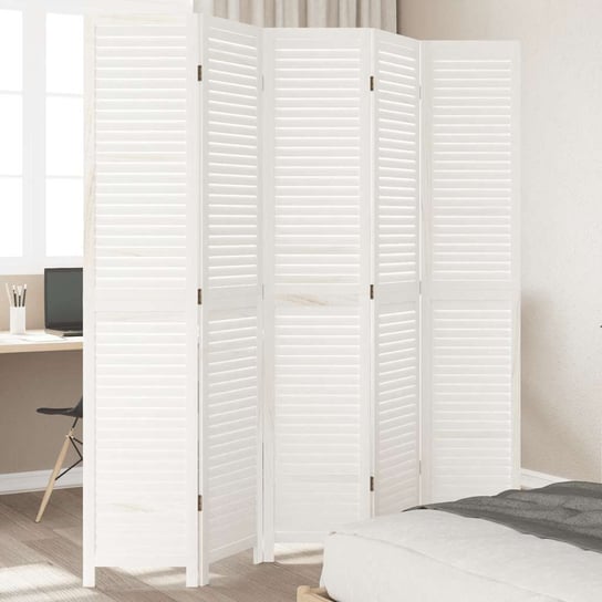 The Living Store Parawan pokojowy - 5-panelowy - biały - lite drewno ...