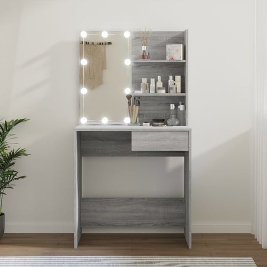 The Living Store Toaletka z LED - szary dąb sonoma - 74 -5x40x141 cm ...