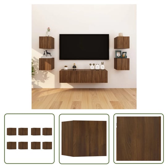 The Living Store Wiszące szafki TV - 8 szt. - brązowy dąb - 30 -5x30x30 cm - Ścienna Szafka Pod ...