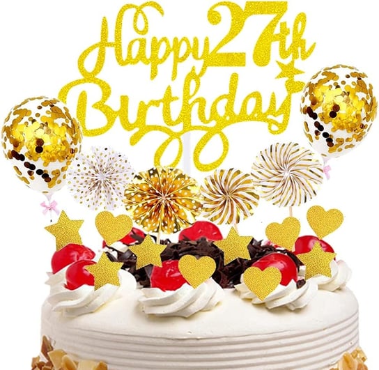 TOPPER NA TORT ZŁOTY HAPPY BIRTHDAY 27 URODZINY - Inna marka ...