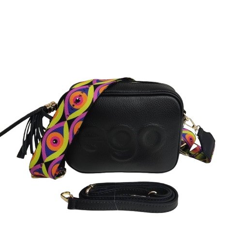 Torebka listonoszka EGO skóra naturalna czarna dwa paski - Inna marka | Moda Sklep EMPIK.COM