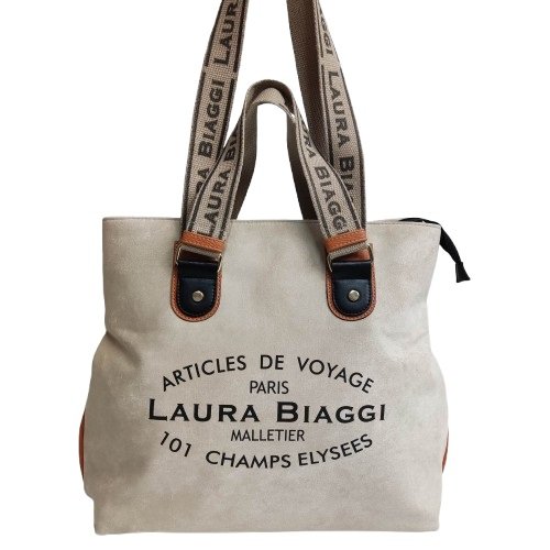 Torebka Shopper Laura Biaggi Torba Na Ramię Beżowa Zamsz A4 - Laura Biaggi | Moda Sklep EMPIK.COM