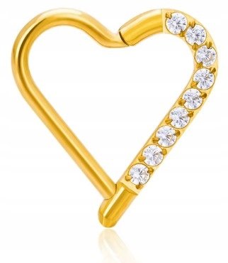 Tytanowy Kolczyk Clicker PIERCING Serce z Cyrkoniami HELIX Lobe 1,2/8 ...