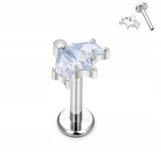 Tytanowy Kolczyk Labret PIERCING Gwiazdka z Cyrkonią HELIX Lobe 1,2/8 ...